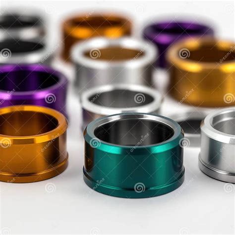 Colorful Metallic Cylindrical Components On White Background Stock