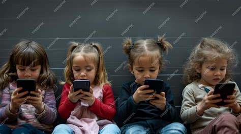 Grupo De Niños Adictos A Los Teléfonos Móviles Adicción Al Juego