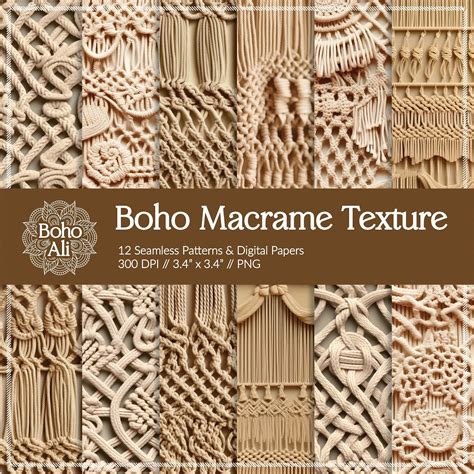 Boho Macrame Texture Seamless Patterns Digital Papers Crochet Knit