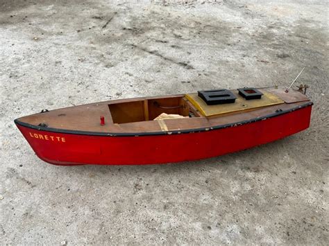 Large Vintage R C Model Wooden Boat Lorette Rip Max Marine Steam