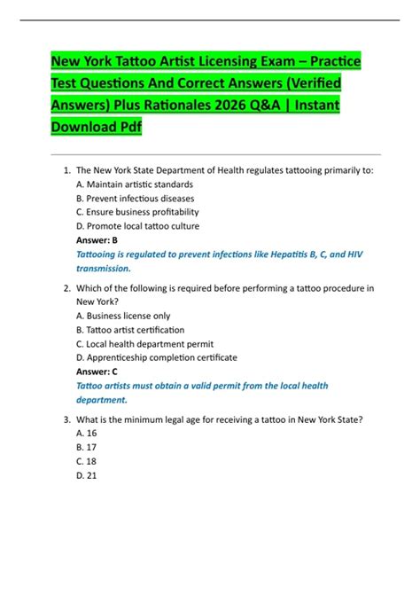New York Tattoo Artist Licensing Exam Practice Test Questions And