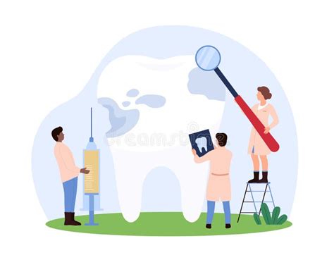 Tiny People Examining Tooth Cavity Concept Stock Vector Illustration