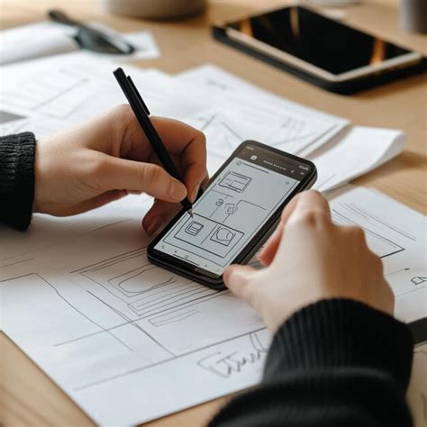 A person creating lowfidelity wireframes for a mobile app using design software | Premium AI ...
