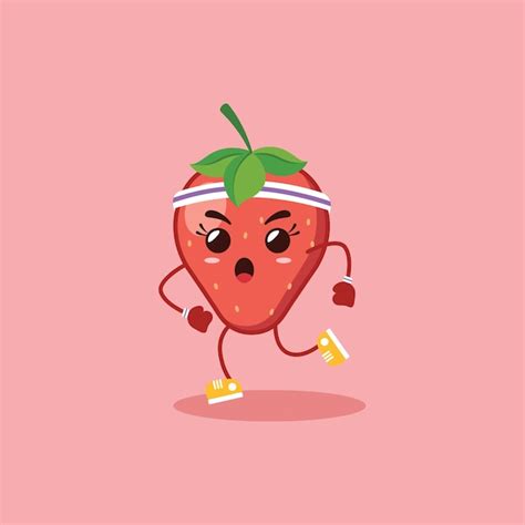 Premium Vector Cute Strawberry Character Is Running