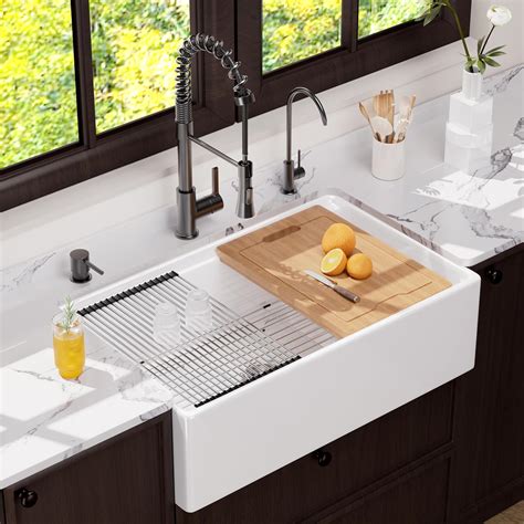 33 Inch White Farmhouse Sink Alwen Fireclay Porcelain Single Bowl