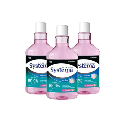 Systema Gum Care Mouthwash Alcohol Free Sakura Mint 750ml X 3 Bundl