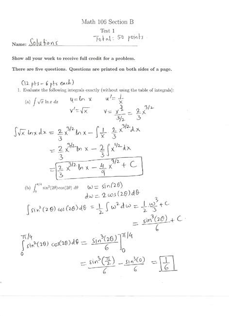 improper integral calculus solved exam docsity