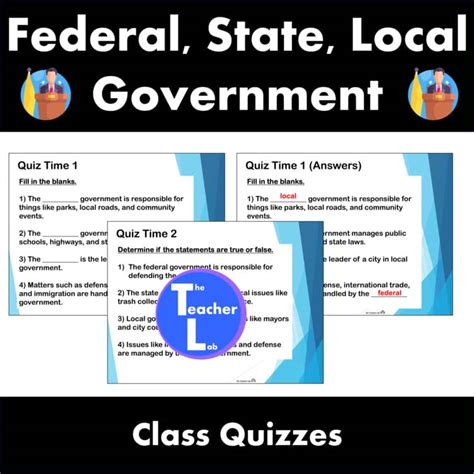 Federal State Local Government Lesson Teaching Slides Worksheets 6th