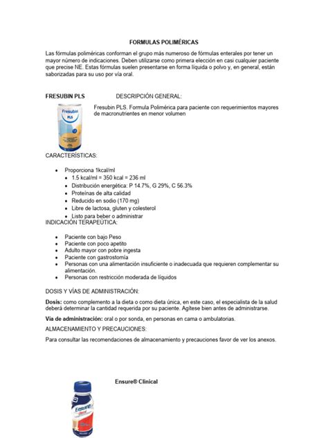 Formulas Poliméricas Pdf Nutrición Dieta Y Nutrición