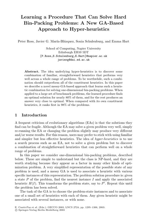 pdf learning a procedure that can solve hard bin packing problems a