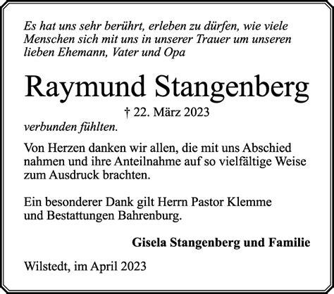 Traueranzeigen Von Raymund Stangenberg Trauer And Gedenken