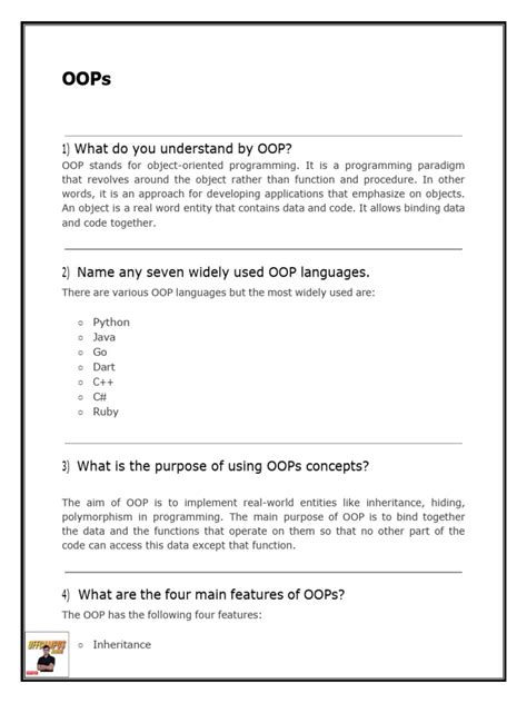 Oops Interview Questions And Answers Pdf Object Oriented