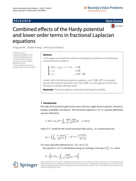 Pdf Combined Effects Of The Hardy Potential And Lower Order Terms In
