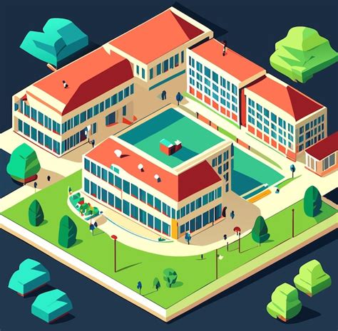 Premium Vector School Campus Isometric View