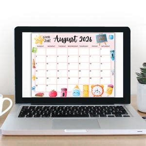 Editable August 2026 Calendar Pink Printable Back To School Calendar