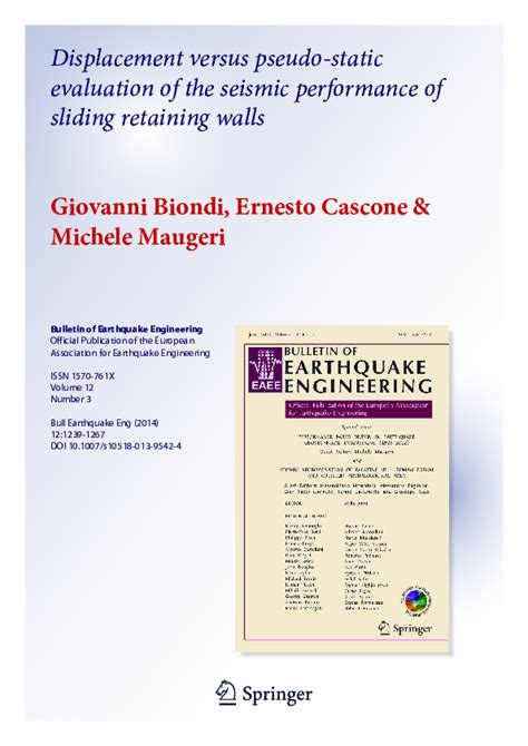 Pdf Evaluation Of Pseudo Static Coefficients According To Performance