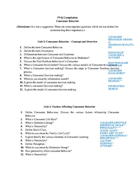 Consumer Behaviour Pyq Compilation Pyq Compilation Consumer Behavior Disclaimer It Is Not