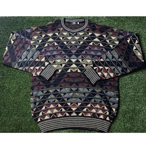 Vintage 90s Multicolored Knitted Fleece Mens Xxl Depop