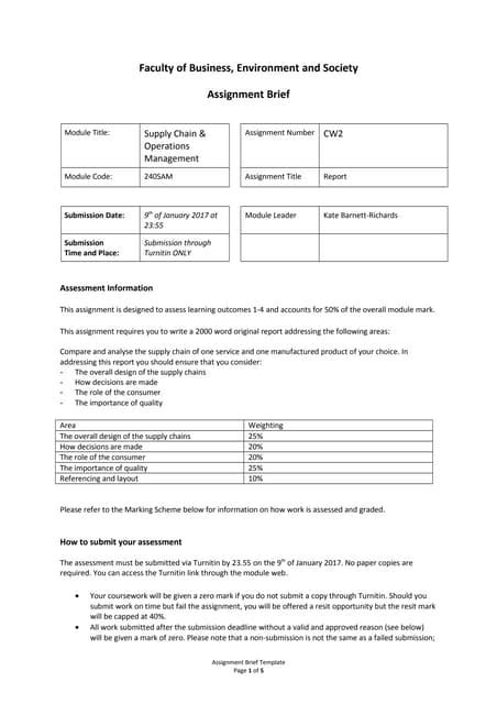 Supply Chain Assignment 5 Essays Doc