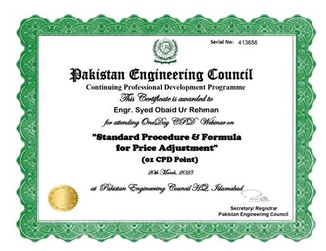 Syed Obaid Ur Rehman On Linkedin E Certificate Of Pec Cpd Workshop