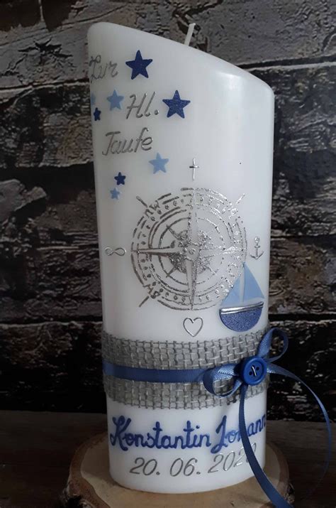 Taufkerze Kompass Blau And Silber