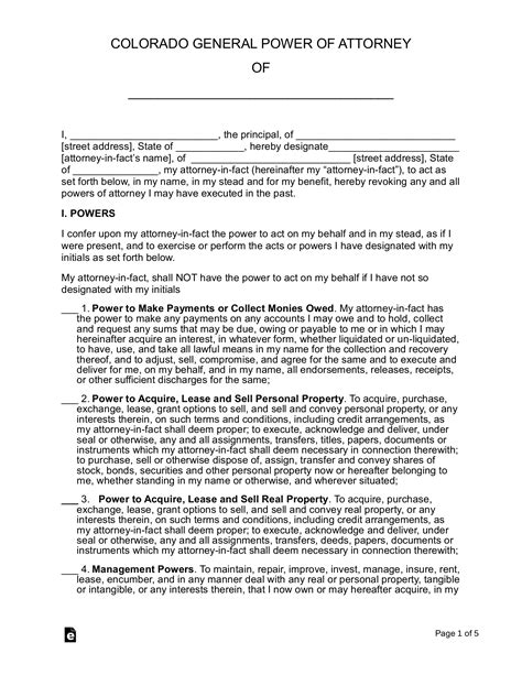 Free Colorado Power Of Attorney Forms 11 Types Pdf Word Eforms