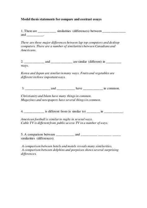 How To Create A Thesis For A Compare And Contrast Essay Education