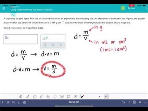 Aleks Using Mass Density To Find Mass Or Volume Youtube