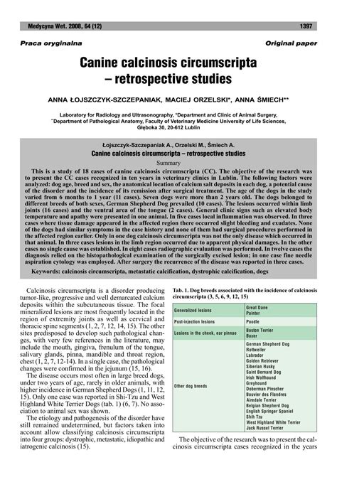 Canine Calcinosis Circumscripta â Retrospective Studies