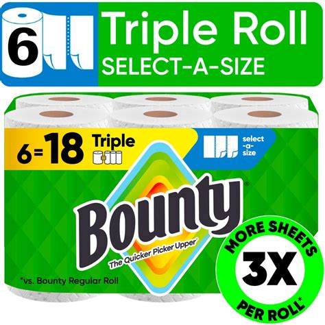 Bounty Paper Towels Select A Size White 6 Triple Rolls 6 Rolls Frys Food Stores
