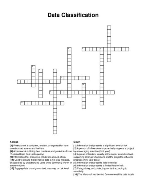 Data Classification Crossword Puzzle