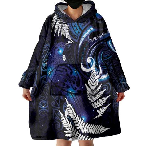 New Zealand Maori Matariki Wearable Blanket Hoodie Tui Bird Galaxy Lt7