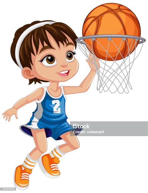 Cute Girl Shooting Basketball Into The Hoop Stock Illustration