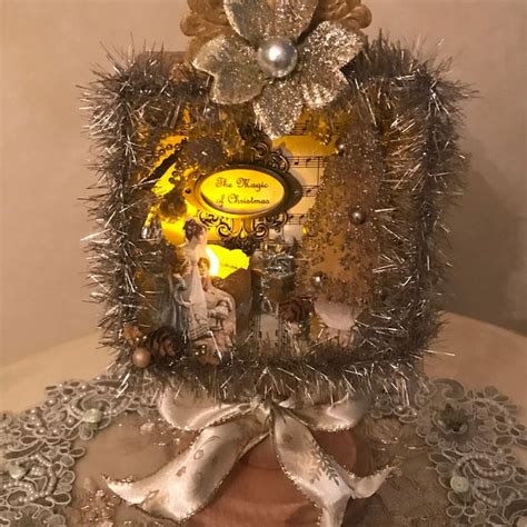 Vintage Christmas Assemblage Bottle Brush Tree Vintage Santa Mug