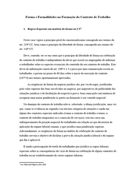 Forma E Formalidades Na Formação Do Contrato De Trabalho Pdf