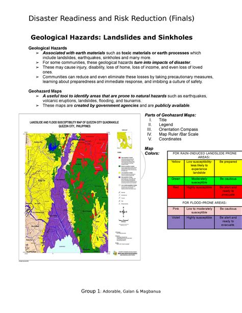 Geohazard Maps Handouts Group 1 Disaster Readiness And Risk Reduction