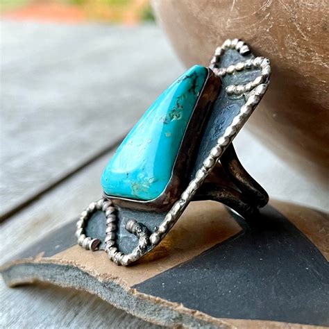 Vintage Silver Lasso Turquoise Ring Size 55 By Zuni Judy Wallace