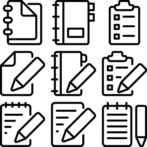 Note Notebook Or Journal Diary Icon Set With Pen For Apps And Websites