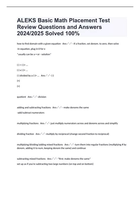 Aleks Basic Math Placement Test Review Questions And Answers 2024 2025 Solved 100 Placement