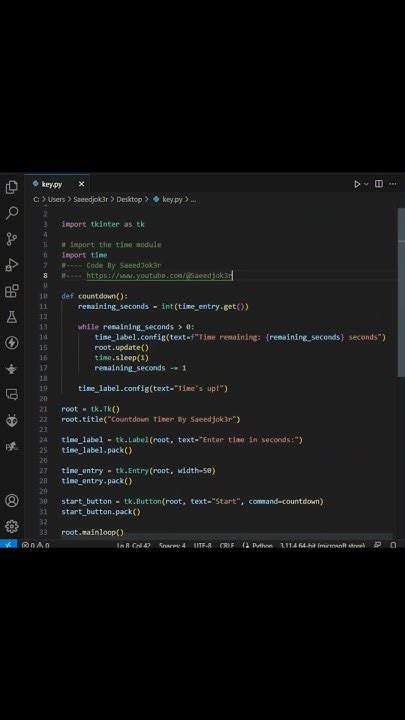 Countdown Timer On Python Python Pythonprogramming Shorts Viral