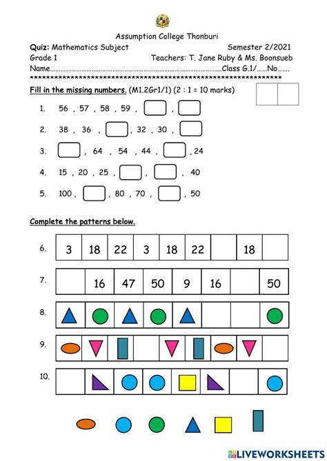 5281659 Patterns Grade 1 Janerubyy