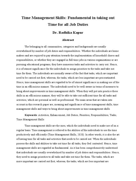 Time Management Skill Six Pdf Goal Professional Skills