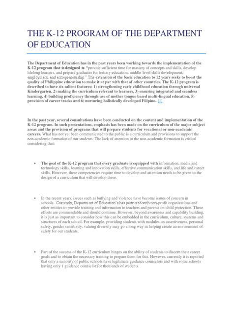 The K 12 Program Of The Department Of Education Pdf School