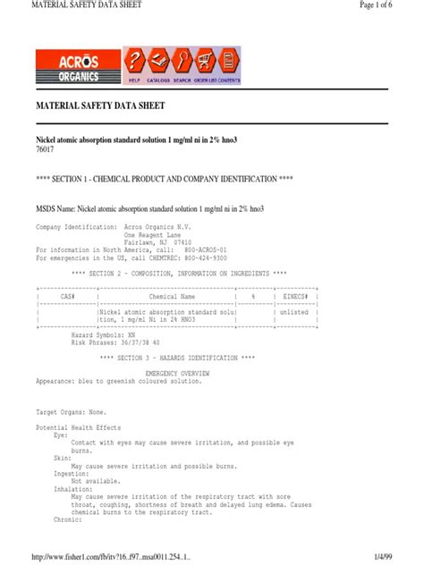 Nickel Atomic Adsorption Msds Pdf Pdf Dangerous Goods Nickel