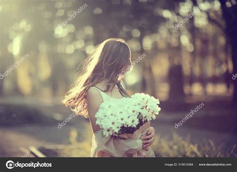 Happy Girl Flowers City Summer Photo Young Beautiful Girl Holding