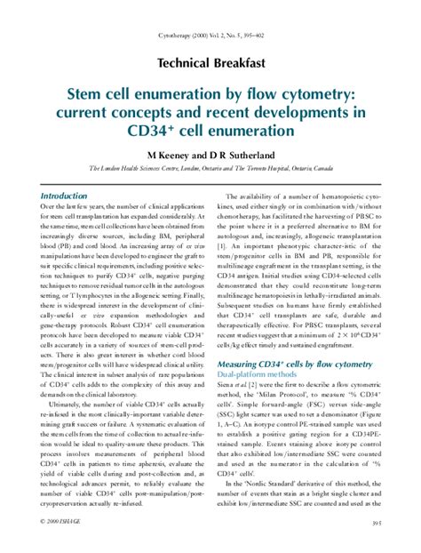 Pdf Stem Cell Enumeration By Flow Cytometry Current Concepts And