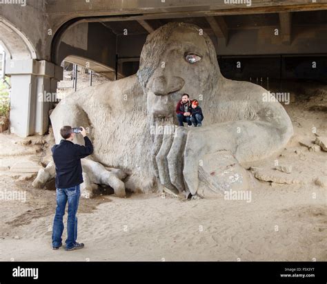 The Fremont Troll Under The Aurora Bridge Seattle Washington Stock