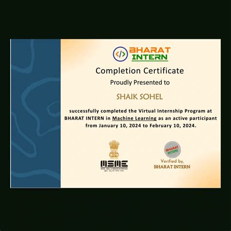 Sohel Shaik On Linkedin Bharatintern Machinelearning Internship