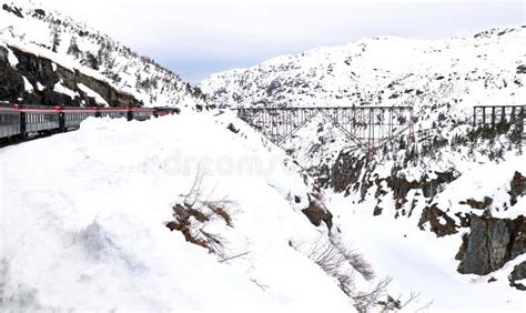 Snow Covered Scenic Yukon White Pass Railway Skagway Alaska Stock Image Image Of Slope