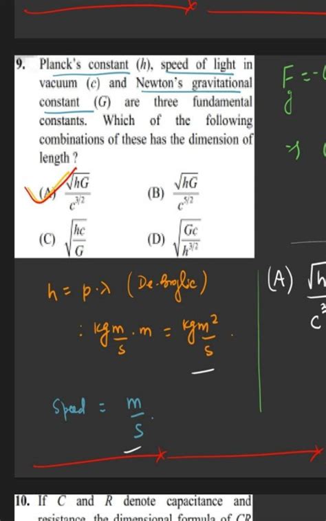 9 Plancks Constant H Speed Of Light In Vacuum C And Newtons Gravi